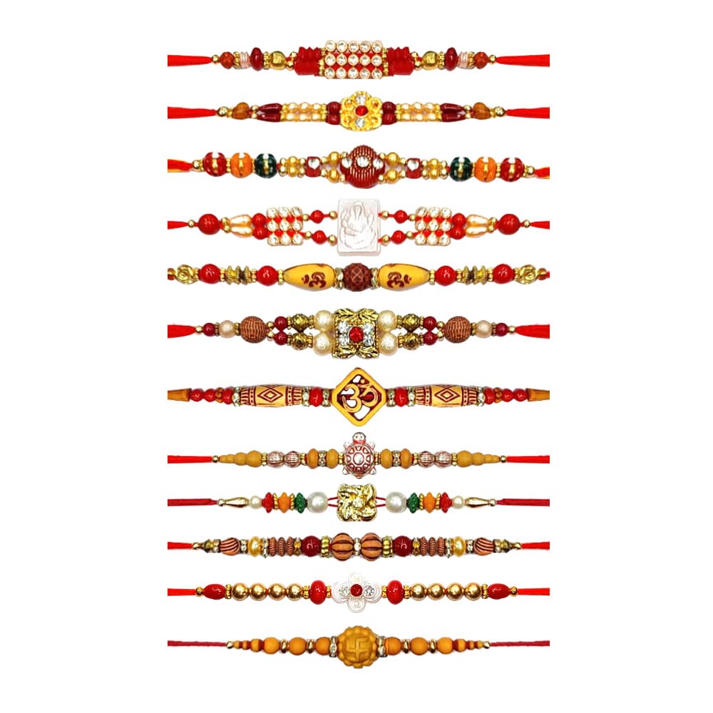 Tuelip Set of 12 Rakhi for Brother, Raksha Bandhan Handmade Bracelet for Bhaiya Bhabhi Rakhi Bracelet, Indian designer latest Rakhi for bhai Thread