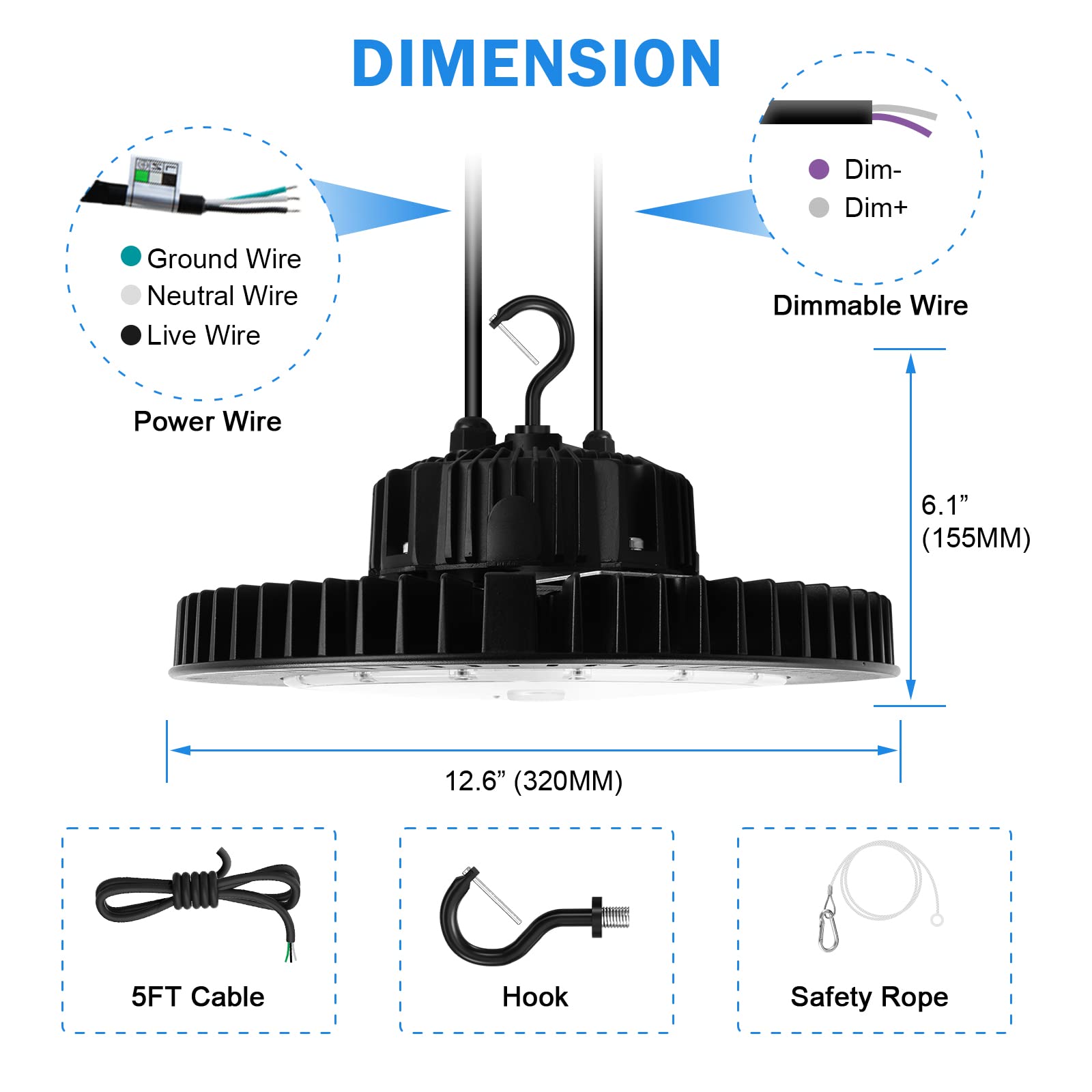 OPENLUX 150W UFO LED High Bay Light 21750LM 0-10V Dimmable High Bay LED Shop Lights UL DLC Approved Warehouse Light 5000k Daylight