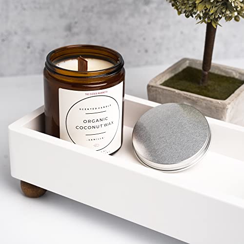 Coconut Wax Scented Candle - Wood Wick - Long Lasting - Smoke Free - Organic - The Clever Mammoth - (Vanilla Large)