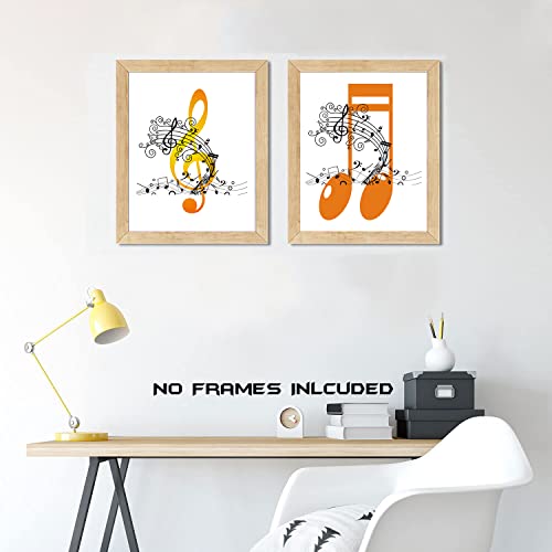 Music Note Wall Decor Canvas Posters, Music Wall Art, Music Classroom Wall Decor, Music Elements Art Print for Music Room Bedroom Home Decorations, Gift for Music Lovers, Set of 4 - (8"x10" Unframed)
