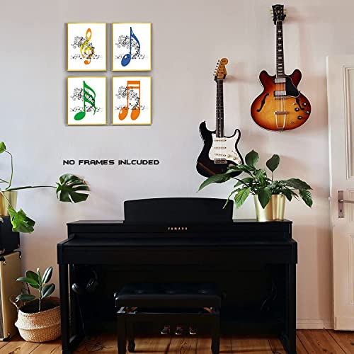 Music Note Wall Decor Canvas Posters, Music Wall Art, Music Classroom Wall Decor, Music Elements Art Print for Music Room Bedroom Home Decorations, Gift for Music Lovers, Set of 4 - (8"x10" Unframed)