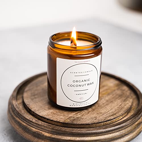 Coconut Wax Scented Candle - Wood Wick - Long Lasting - Smoke Free - Organic - The Clever Mammoth - (Vanilla Large)