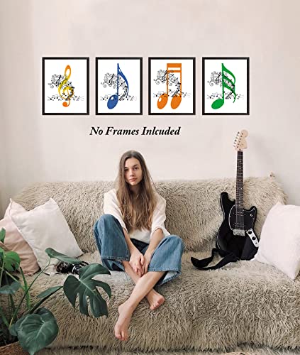 Music Note Wall Decor Canvas Posters, Music Wall Art, Music Classroom Wall Decor, Music Elements Art Print for Music Room Bedroom Home Decorations, Gift for Music Lovers, Set of 4 - (8"x10" Unframed)