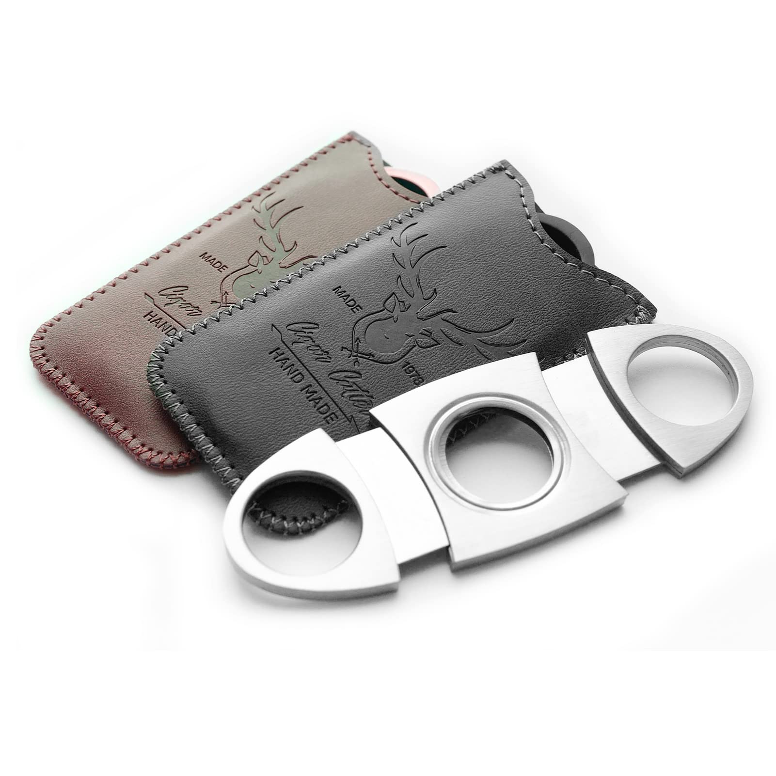 Stainless Steel Cigar Cutter Guillotine with Leather Pouch,Double Blade for a Precise Perfect Cut(Bronze Deer)