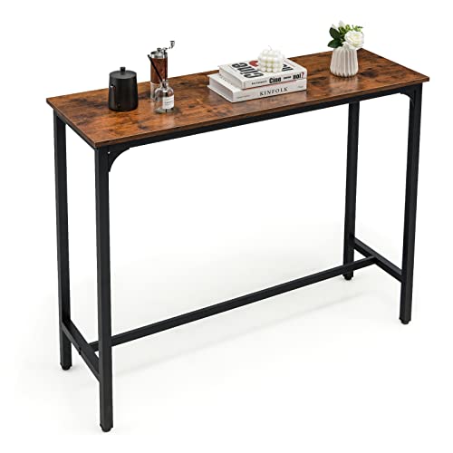 Giantex 48" Narrow Console Table - Long Bar Table, Rectangular Kitchen Dining Table w/Steel Frame, Adjustable Feet, Pub Table Counter Height Table, Sofa Side Table for Entryway, Hallway, Entry Table