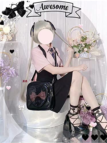 CHERRY SAUCE Ita Bag Multi-Purpose Backpack Crossbody Heart Purse Kawaii Pin Display Bag for Cosplay(CS2117-Black