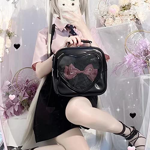 CHERRY SAUCE Ita Bag Multi-Purpose Backpack Crossbody Heart Purse Kawaii Pin Display Bag for Cosplay(CS2117-Black