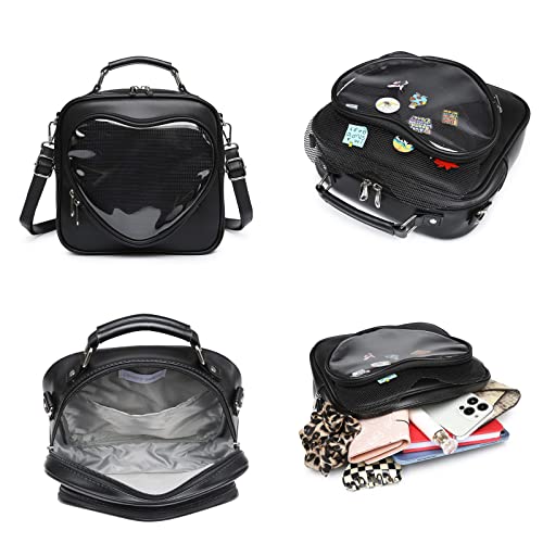CHERRY SAUCE Ita Bag Multi-Purpose Backpack Crossbody Heart Purse Kawaii Pin Display Bag for Cosplay(CS2117-Black