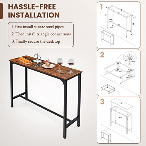 Giantex 48" Narrow Console Table - Long Bar Table, Rectangular Kitchen Dining Table w/Steel Frame, Adjustable Feet, Pub Table Counter Height Table, Sofa Side Table for Entryway, Hallway, Entry Table