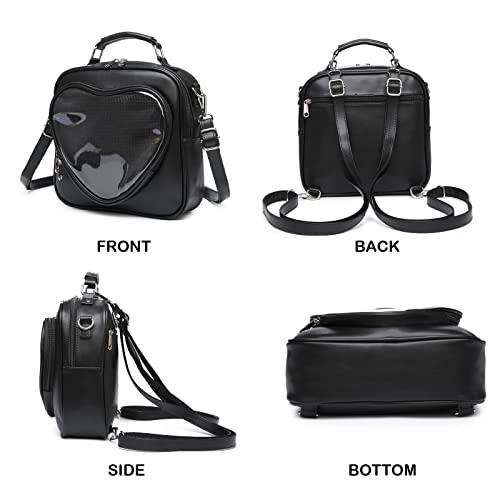 CHERRY SAUCE Ita Bag Multi-Purpose Backpack Crossbody Heart Purse Kawaii Pin Display Bag for Cosplay(CS2117-Black