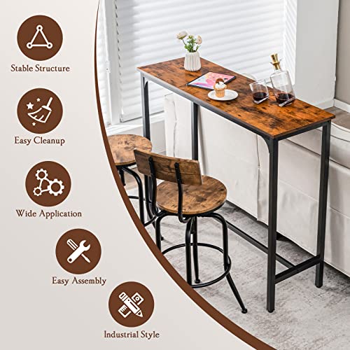 Giantex 48" Narrow Console Table - Long Bar Table, Rectangular Kitchen Dining Table w/Steel Frame, Adjustable Feet, Pub Table Counter Height Table, Sofa Side Table for Entryway, Hallway, Entry Table
