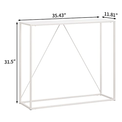 PEETEEPOE Accent Metal Console Table, 35.43"(L) Modern Entryway Table, Narrow&Long Sofa/Couch End Side Table, Freestanding Entrance Display Table for Entryway, Hallway, Living Room, Office, White