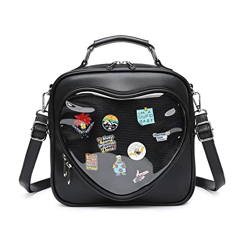 CHERRY SAUCE Ita Bag Multi-Purpose Backpack Crossbody Heart Purse Kawaii Pin Display Bag for Cosplay(CS2117-Black