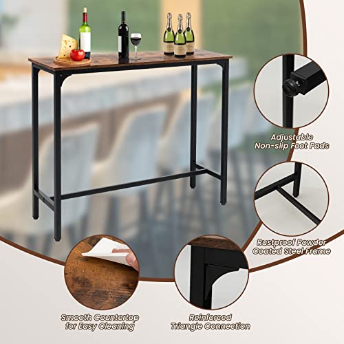Giantex 48" Narrow Console Table - Long Bar Table, Rectangular Kitchen Dining Table w/Steel Frame, Adjustable Feet, Pub Table Counter Height Table, Sofa Side Table for Entryway, Hallway, Entry Table