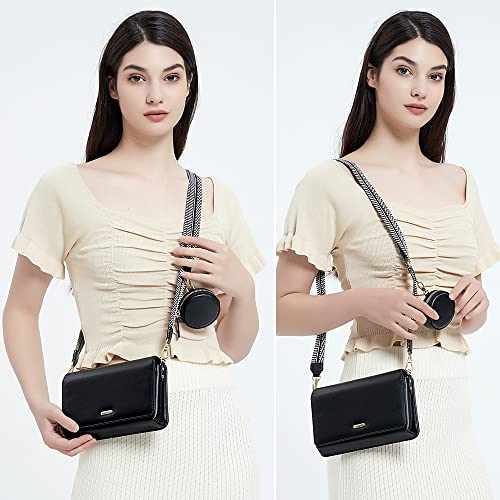 Peacocktion Small Crossbody Cell Phone Purse for Women, Shoulder Side Handbags with Coin Purse Pouch 2 Size Bags, Black