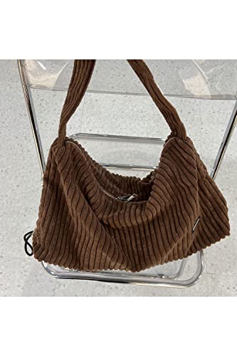 Ulisty Women Corduroy Large Capacity Shoulder Bag Wide Strap Hobo Bag Casual Underarm Bag Handbag khaki