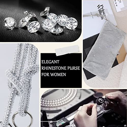 YUEARN Rhinestone Purse for Women, Sparkly Purse Evening Bag Bling Hobo Bag Shiny Silver Handbag for Clubs & Parties