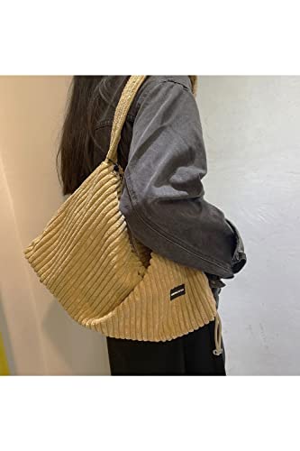 Ulisty Women Corduroy Large Capacity Shoulder Bag Wide Strap Hobo Bag Casual Underarm Bag Handbag khaki