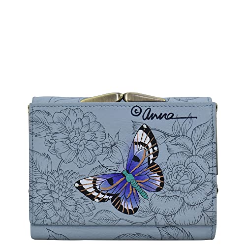 Anna by Anuschka Women's Ladies Three Fold Wallet, Butterfly Garden Blue