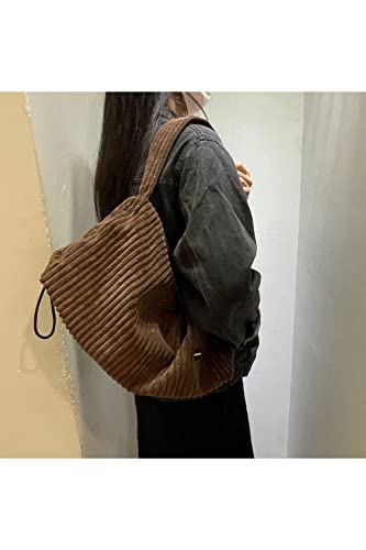 Ulisty Women Corduroy Large Capacity Shoulder Bag Wide Strap Hobo Bag Casual Underarm Bag Handbag khaki