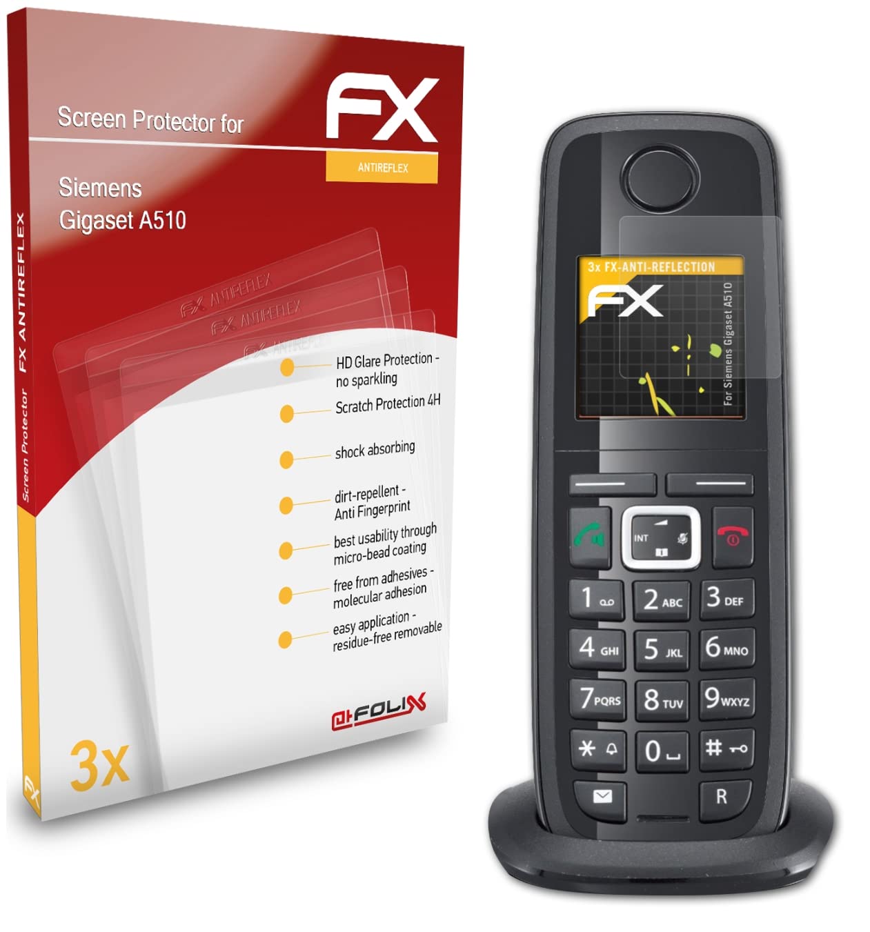 atFoliX Screen Protector compatible with Siemens Gigaset A510 Screen Protection Film, anti-reflective and shock-absorbing FX Protector Film (3X)