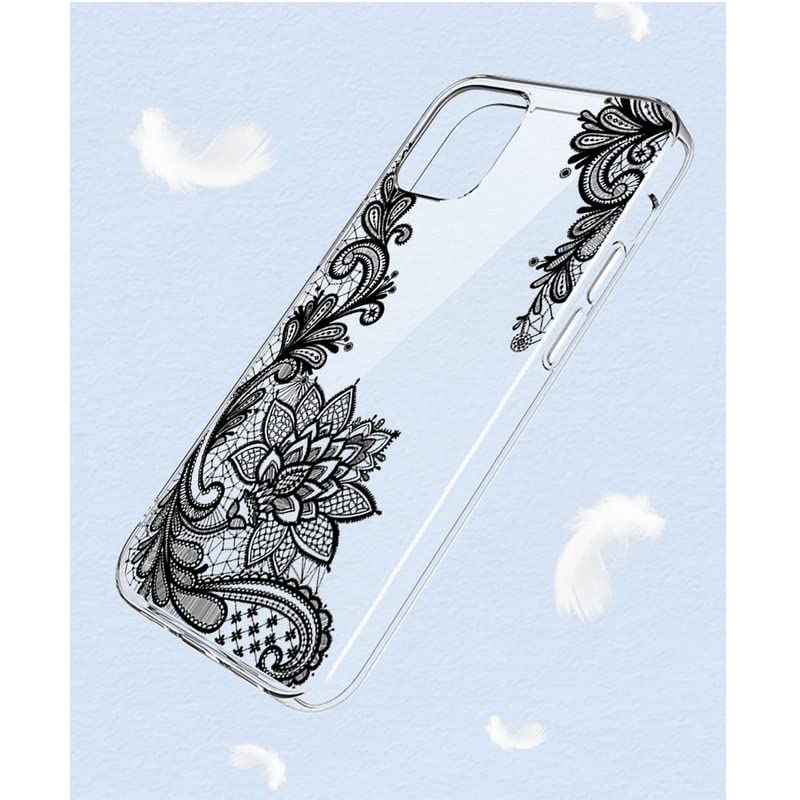 Ikiiqii Cover for Gigaset GS5 Lite (6.30") case Shell Soft Silicone TPU Transparent Protective Cases + 9H Hardness HD Tempered Glass Screen Protector Film Protection -Black Flower