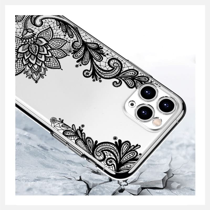 Ikiiqii Cover for Gigaset GS5 Lite (6.30") case Shell Soft Silicone TPU Transparent Protective Cases + 9H Hardness HD Tempered Glass Screen Protector Film Protection -Black Flower
