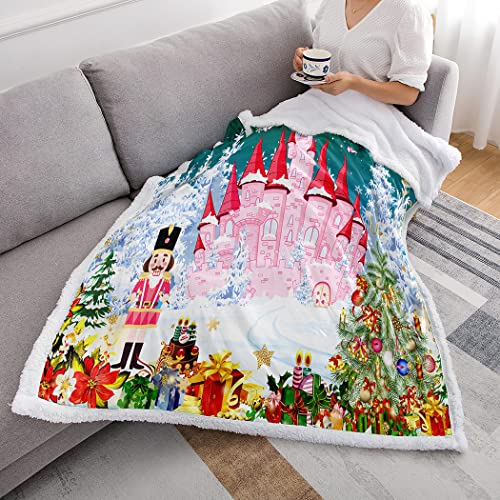 YIJIN Christmas Reversible Sherpa Fleece Blanket All Seasons Cozy,Cartoon Castle Winter Snowflakes Throw Blanket, Ultra Soft Warm Patterned Plush Blanket,Throw Size