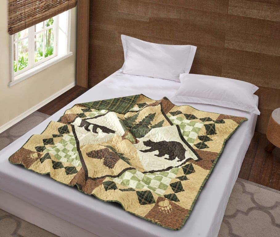 Quilted Throw Blanket by Virah Bella - 50" x 60" Four-Point Lodge Lightweight Throw Quilt Great for Loungers & Extra Bedding - Beautiful Lodge-Themed Blanket