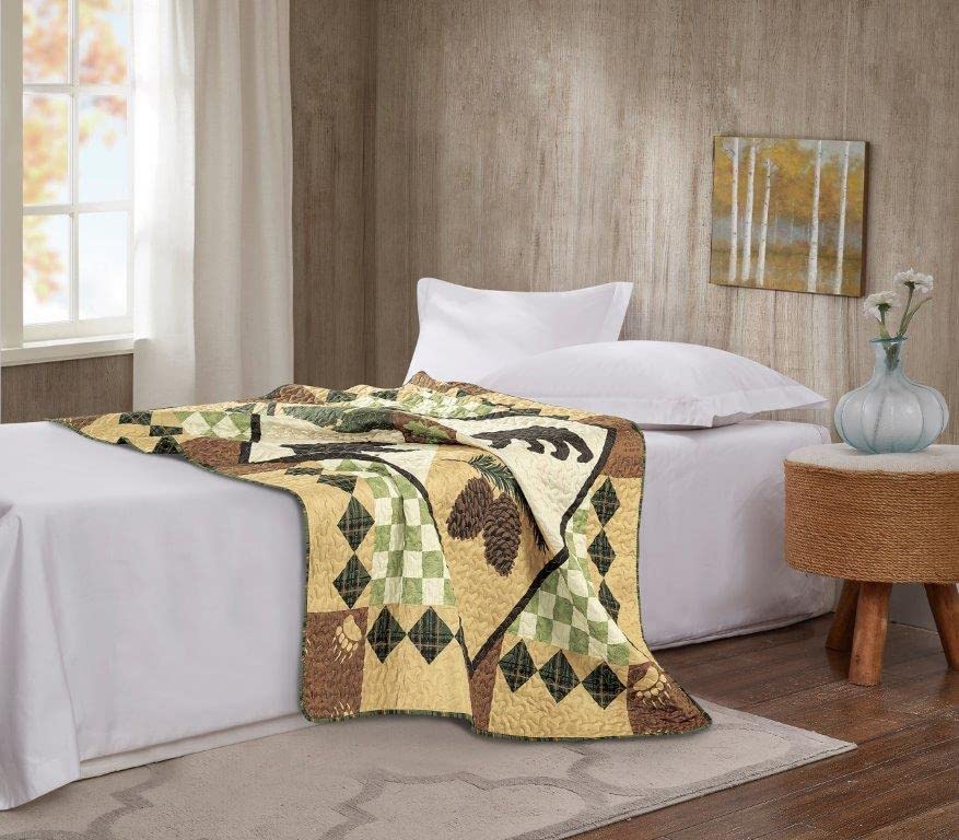 Quilted Throw Blanket by Virah Bella - 50" x 60" Four-Point Lodge Lightweight Throw Quilt Great for Loungers & Extra Bedding - Beautiful Lodge-Themed Blanket