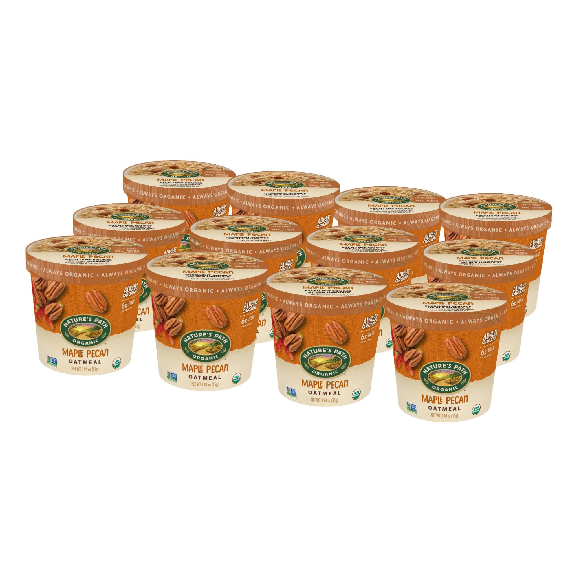 Nature's Path Organic Maple Pecan Oatmeal, 2 oz (Pack of 12), Non-GMO