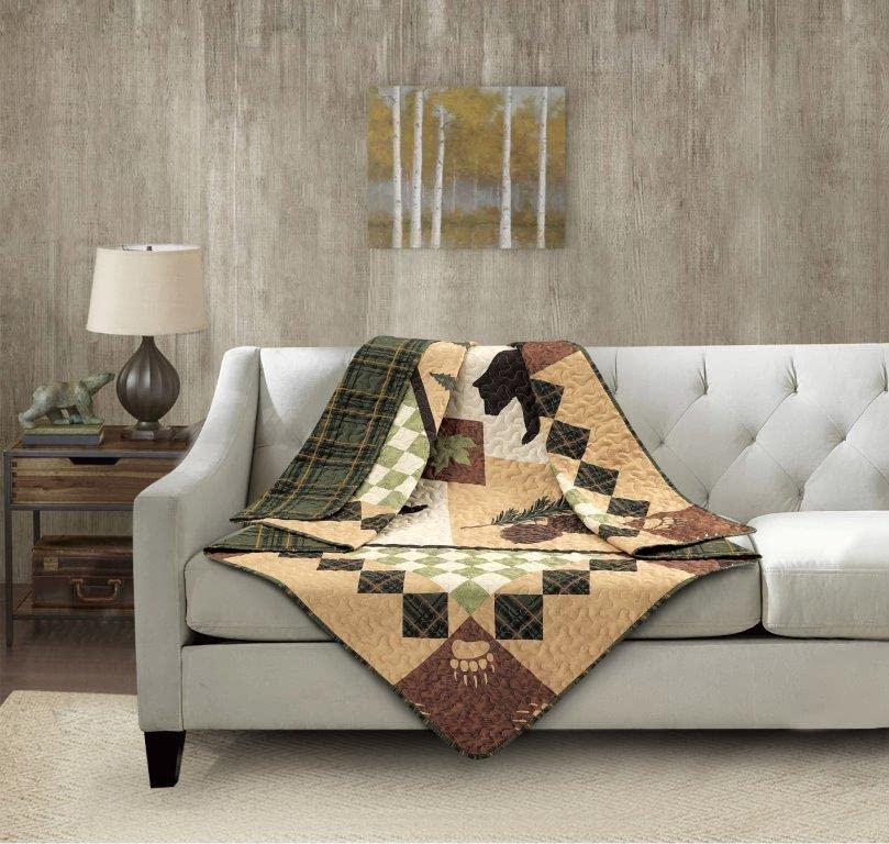 Quilted Throw Blanket by Virah Bella - 50" x 60" Four-Point Lodge Lightweight Throw Quilt Great for Loungers & Extra Bedding - Beautiful Lodge-Themed Blanket