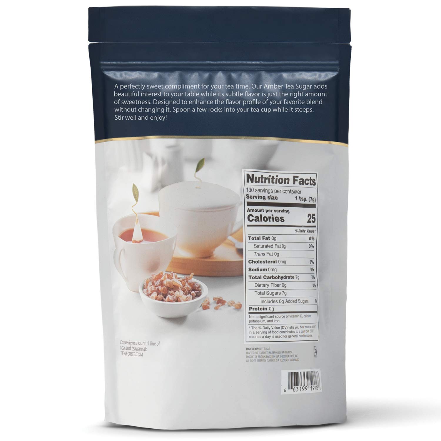 Tea Forte Natural Amber Hue Beet Rock Sugar Crystals for Tea and Coffee, Dissolves Quickly, Vegan and Non-GMO, Resealable 2 Pound Bag