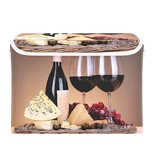 innewgogo Wine Cheese Grapes Storage Bins with Lids for Organizing Decorative Callapsible Storage Basket with Handles Oxford Cloth Storage Cube Box for Room