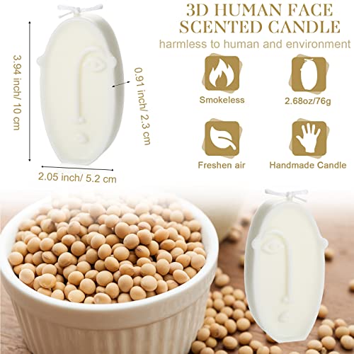 2 Pieces Art 3D Face Candle Human Face Shaped Candle Soy Wax Aesthetic Candle Abstract Scented Candle Poured Decorative Candle for Trendy Aesthetic Room Home Decor, White, 2 Styles