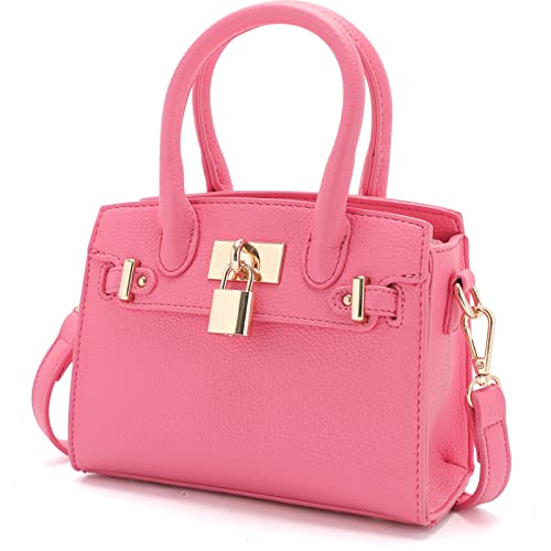 STAISE Vegan Leather Satchel Purse for Women, Trendy Mini Crossbody Shoulder Bag, Small Top Handle Handbag Evening Clutches (Hot Pink)