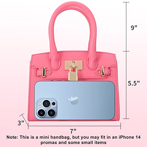 STAISE Vegan Leather Satchel Purse for Women, Trendy Mini Crossbody Shoulder Bag, Small Top Handle Handbag Evening Clutches (Hot Pink)