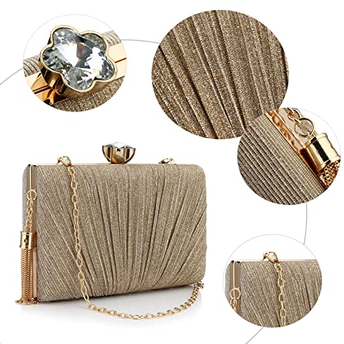Rkrouco Women's Evening Bag Sparkle Sequin Evening Handbag,Lady Party Wedding Clutch Purse for Wedding Parties.(Gold)