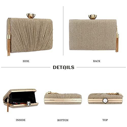 Rkrouco Women's Evening Bag Sparkle Sequin Evening Handbag,Lady Party Wedding Clutch Purse for Wedding Parties.(Gold)