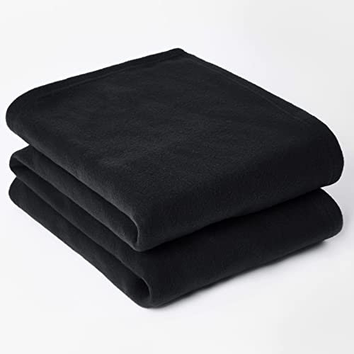 Dreamscene Large Warm Polar Fleece Blanket Twin Bed Soft Plush Sofa Microfiber Throw Over, Plain Black - 50" x 60" inch