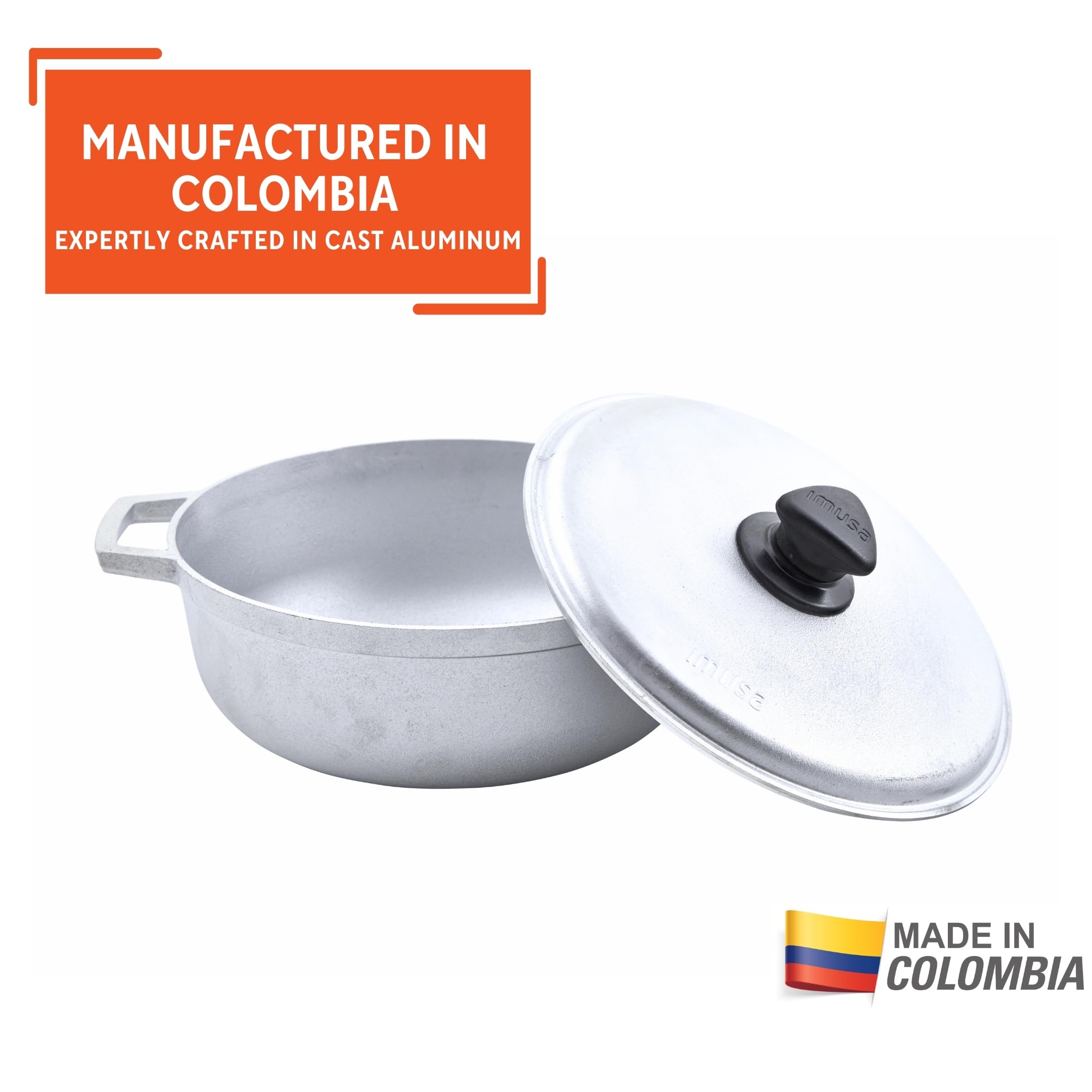 IMUSA USA GAU-80503 2.6Qt Traditional Colombian Caldero (Dutch Oven) for Cooking and Serving, Silver