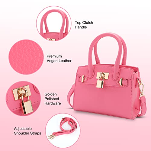 STAISE Vegan Leather Satchel Purse for Women, Trendy Mini Crossbody Shoulder Bag, Small Top Handle Handbag Evening Clutches (Hot Pink)