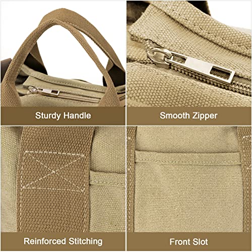 BOBOKA Mini Canvas Tote Bag Multi-Pocket Handbag with Zipper Women Canvas Handbag Purse for School Work Travel