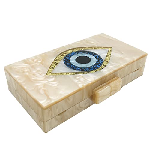 DDQYYSPP Acrylic Evil Eye Purse Women Box Evening Bags and Clutches Chain Shoulder Crossbody Handbag, Beige