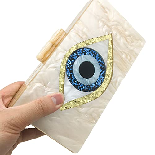DDQYYSPP Acrylic Evil Eye Purse Women Box Evening Bags and Clutches Chain Shoulder Crossbody Handbag, Beige