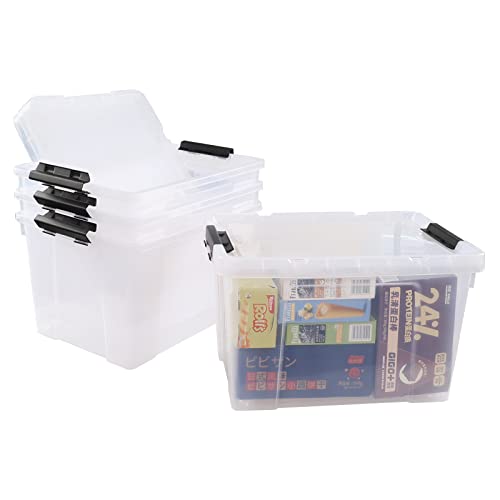 Afromy 4-Pack 35 Quart Plastic Storage Bins with Lid, Latching Stackable Utility Tote, Clear