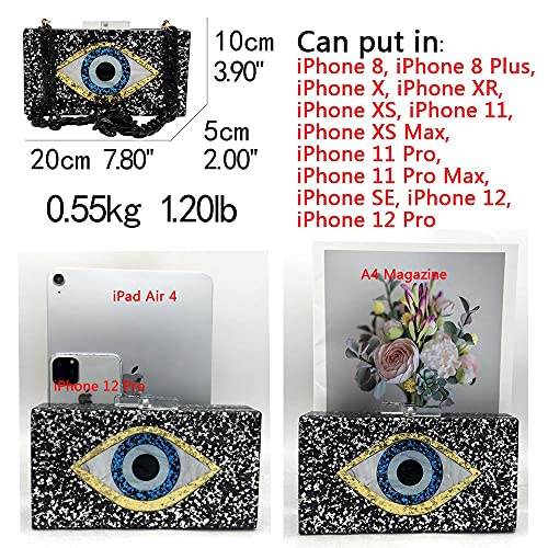 DDQYYSPP Acrylic Evil Eye Purse Women Box Evening Bags and Clutches Chain Shoulder Crossbody Handbag, Beige