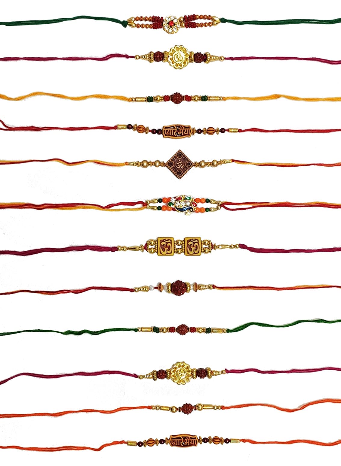 Belexy 12 Rakhi Set for Brother, Sister, Bhaiya, Bhabhi, Multiple Design, Raksha Bandhan Gift, Vary Color - Pack of 12