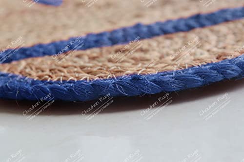 Chouhan Rugs Area Rug Natural Jute Hand Braided Rug Light Blue Scalloped Runner