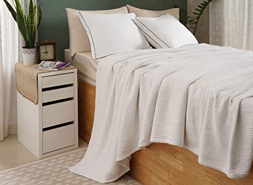 Cotton Blanket Queen Size, Luxury Blankets for Any-Home Decor, Waffle Blanket - Gifts for Mom, Soft Throw Blanket, Queen Size Blanket for Queen Bed, White Blanket - 90" X 90"